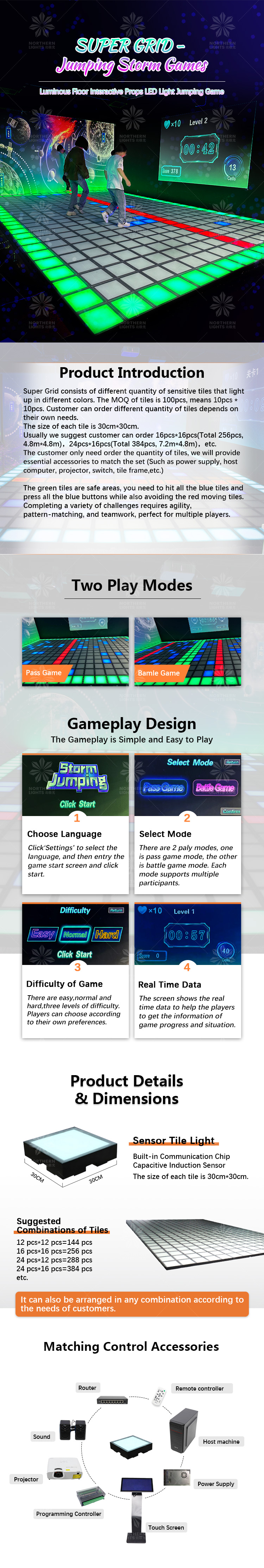 Jumping Grid Multi Players Game Led Dance Floor Tile For Amusement Park