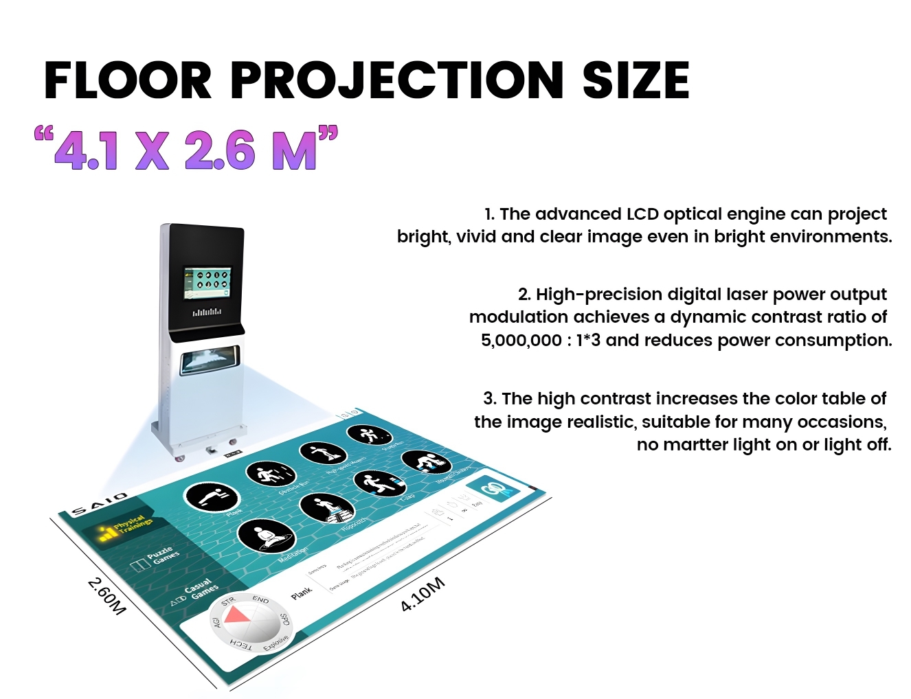 Mobile Interactive Floor Projection System 5000 Lumens Floor Projection