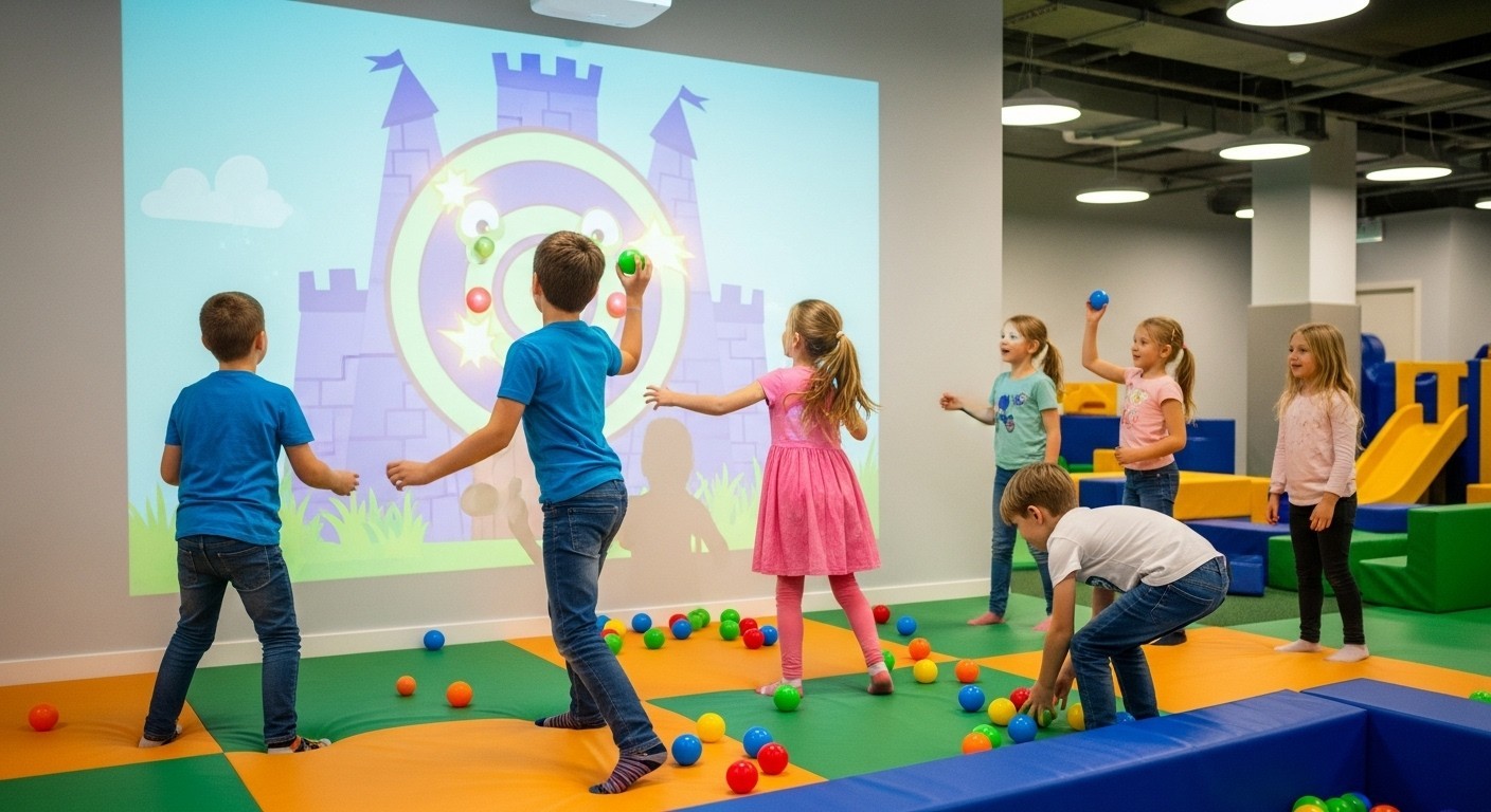 Fun Ball throwing game interactive wall projection