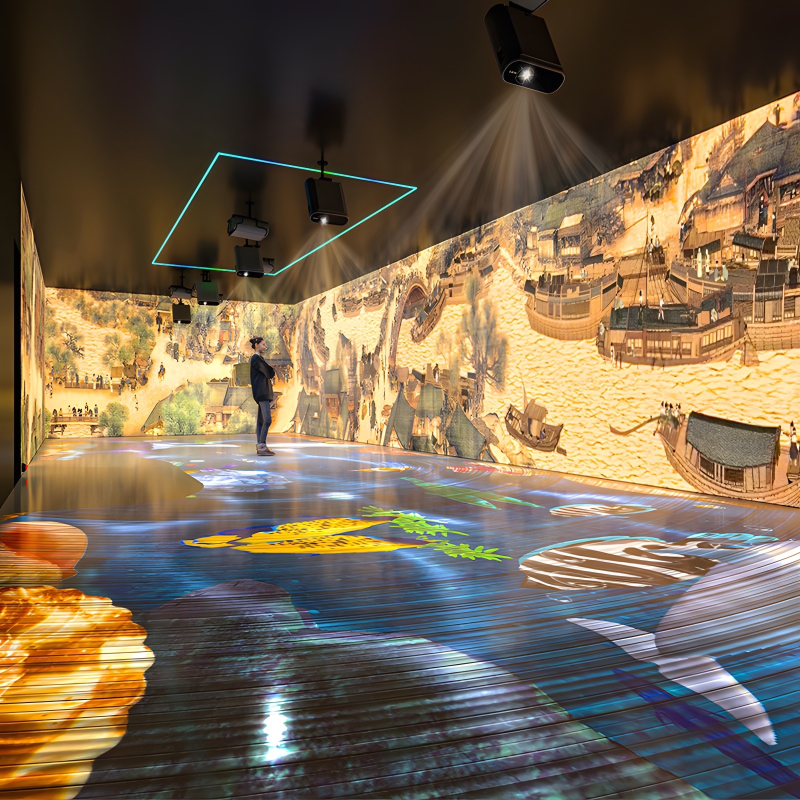 Full 360 Degree Immersive Spaces Wall Floor Interactive Projection